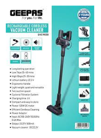 GEEPAS RECHARGEABLE CORDLESS VACUUM CLEANER GVC19030 – WESTORE